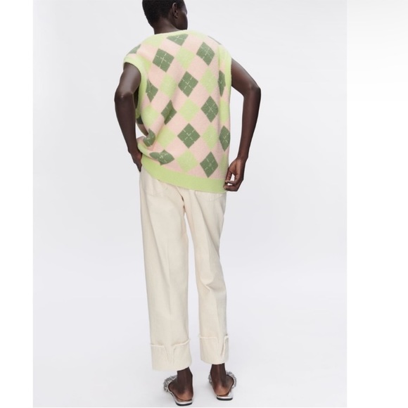 Zara | Sweaters | Zara New With Tags Sweater Vest Pink And Mint Colour ...